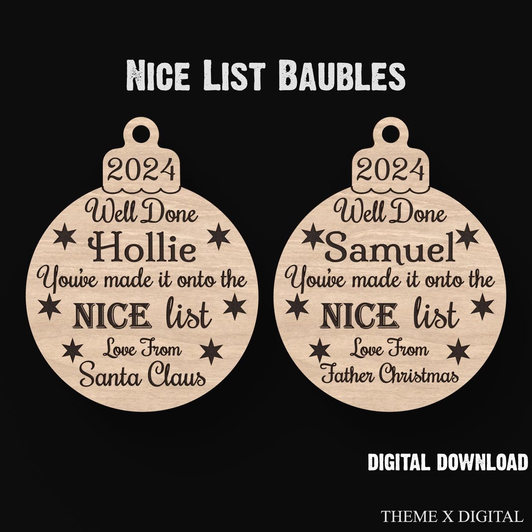2 Nice List Bauble Christmas Balls Svg Laser Cutting Files - Christmas ...