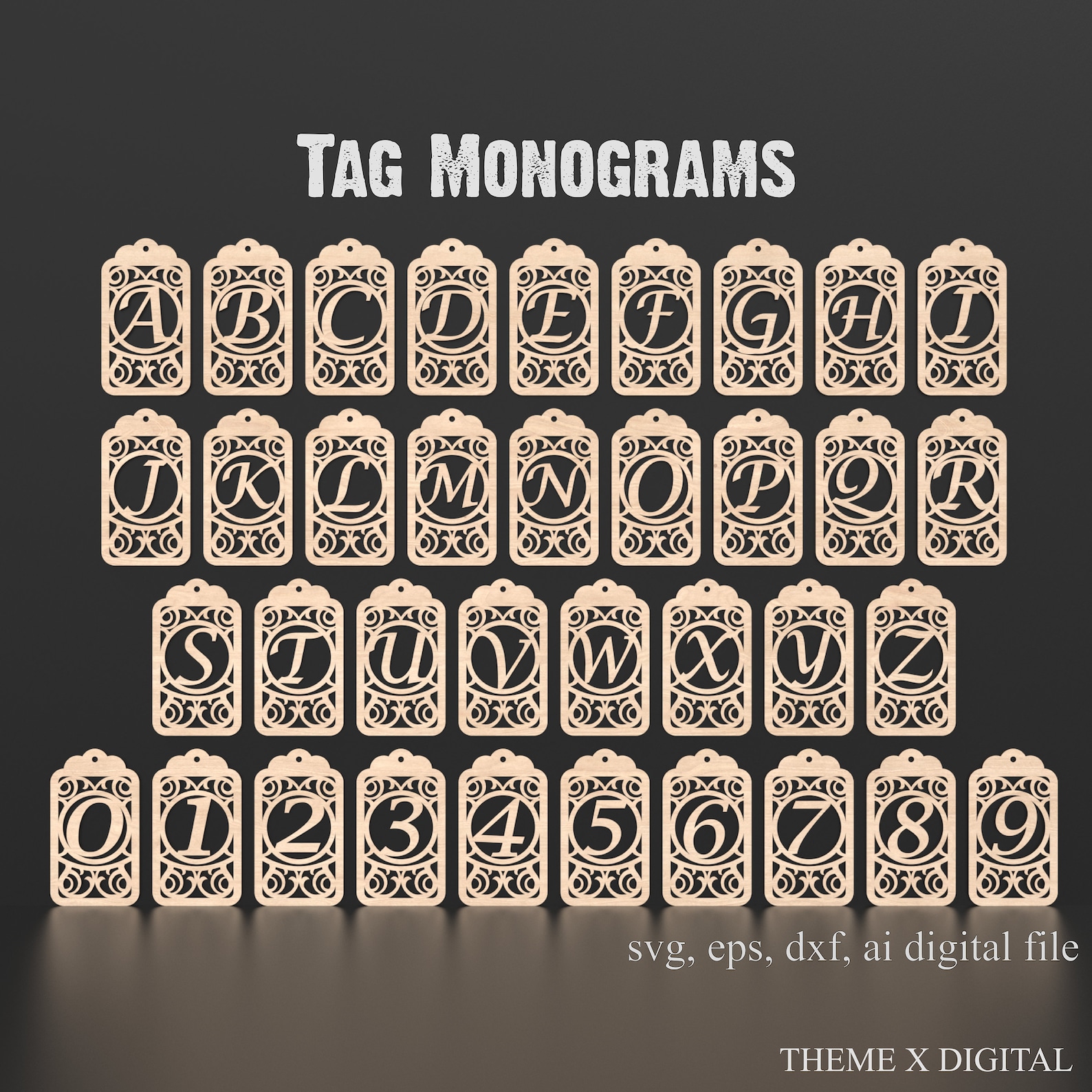Christmas Tags Laser Cutting Svg File Alphabet Monogram Tags & - Etsy UK