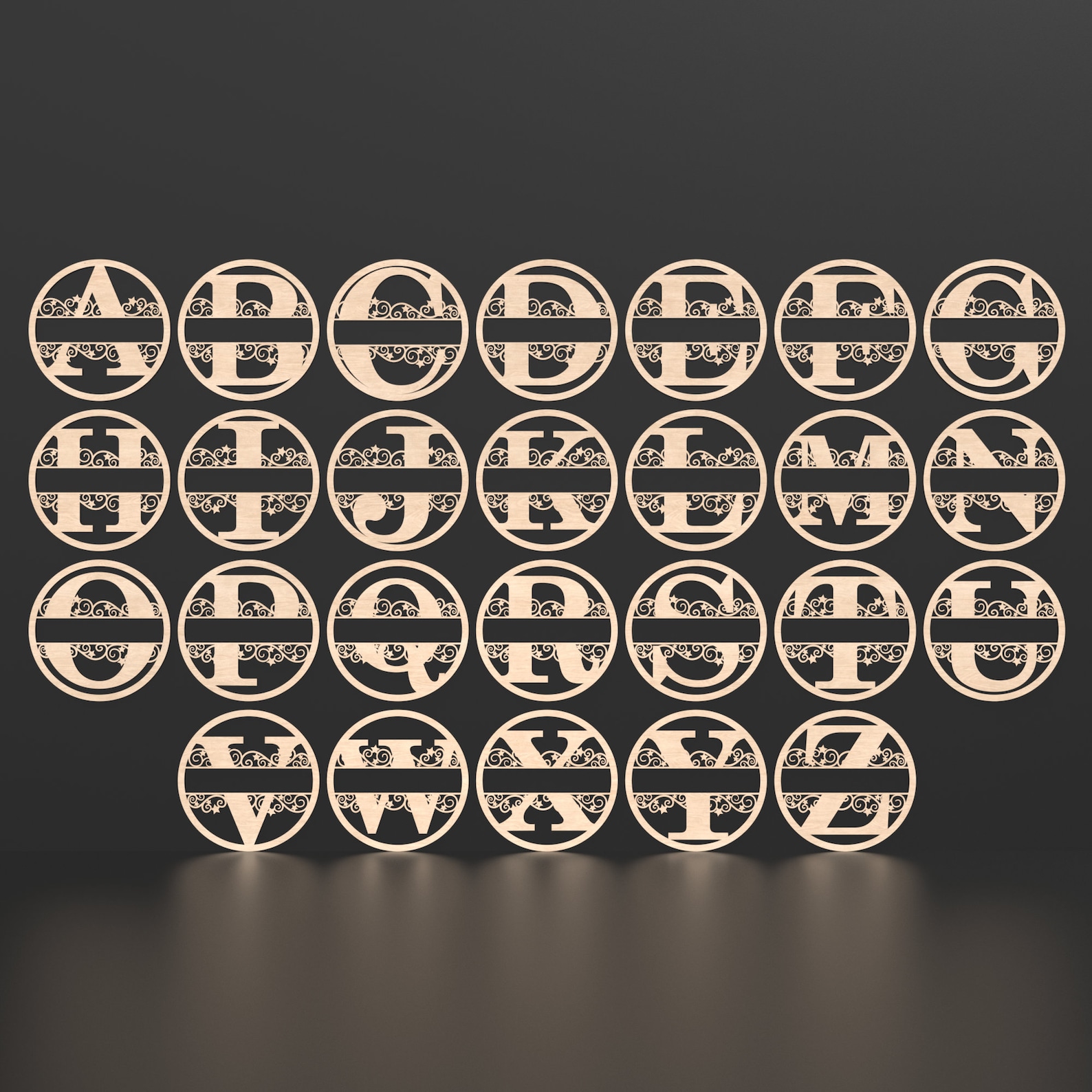 Circle Monogram Svg Alphabet Laser Cutting Files With 2 Designs, Split ...