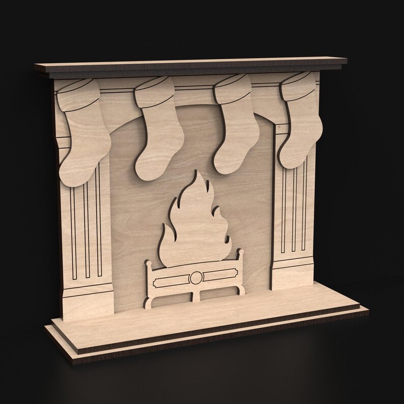 3D Christmas Fireplace Kit Laser Cut Files - Personalized Stockings ...