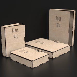 Hinged Book Box Svg Laser Cutting Files - Wooden Book Box Storage Svg ...