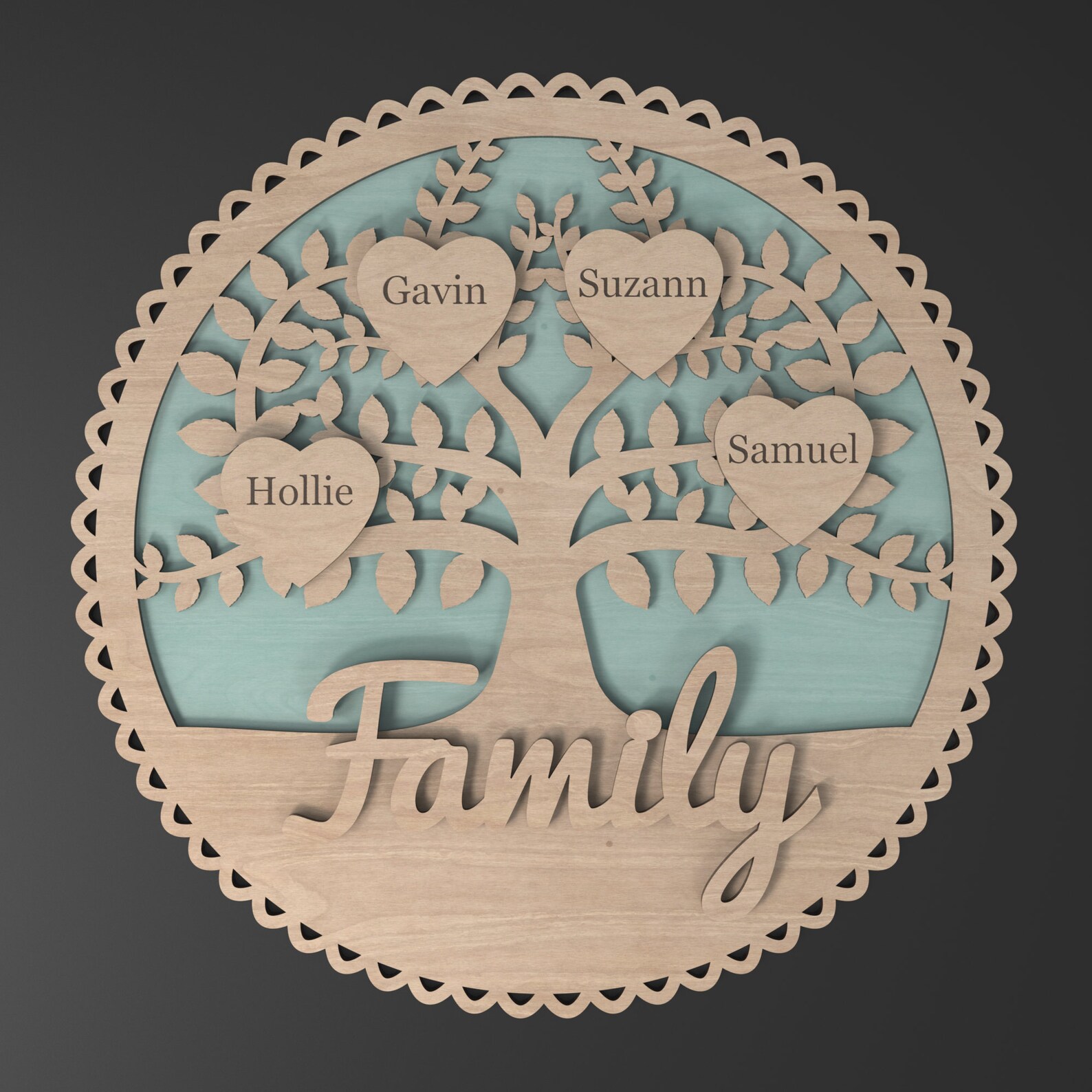 Family Tree Template Svg Laser Cut Files With Personalised Hearts, 2 ...