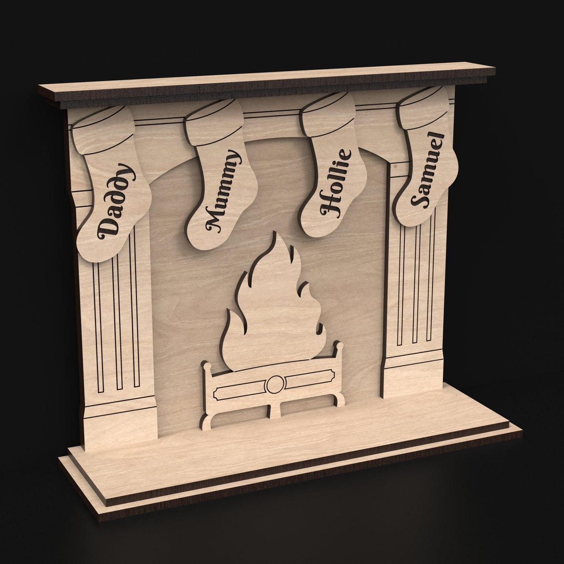 3D Christmas Fireplace Kit Laser Cut Files - Personalized Stockings ...