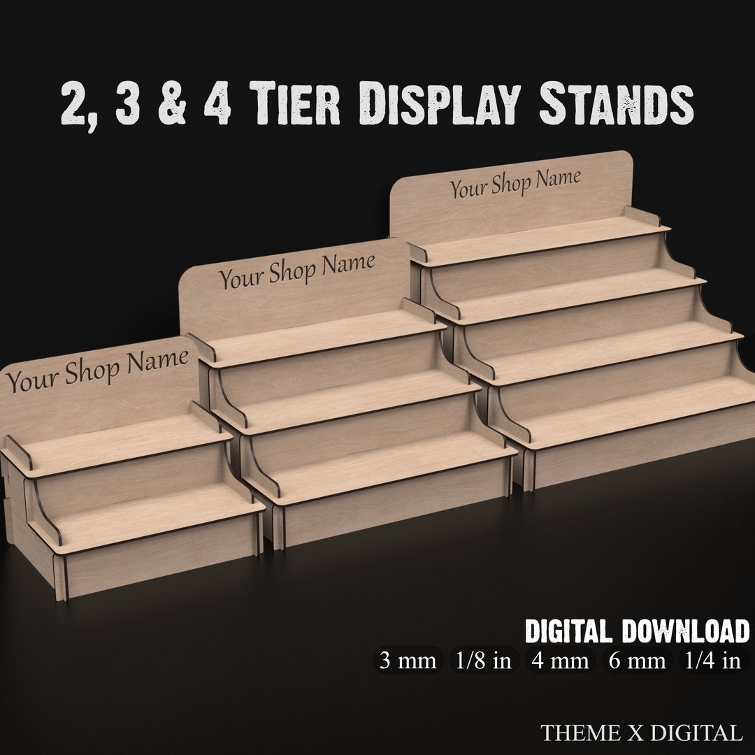 9x Slot Together Wood Shelves Display Stand Svg Laser Cut Files - 2 3 4 Tier Display Stands ...