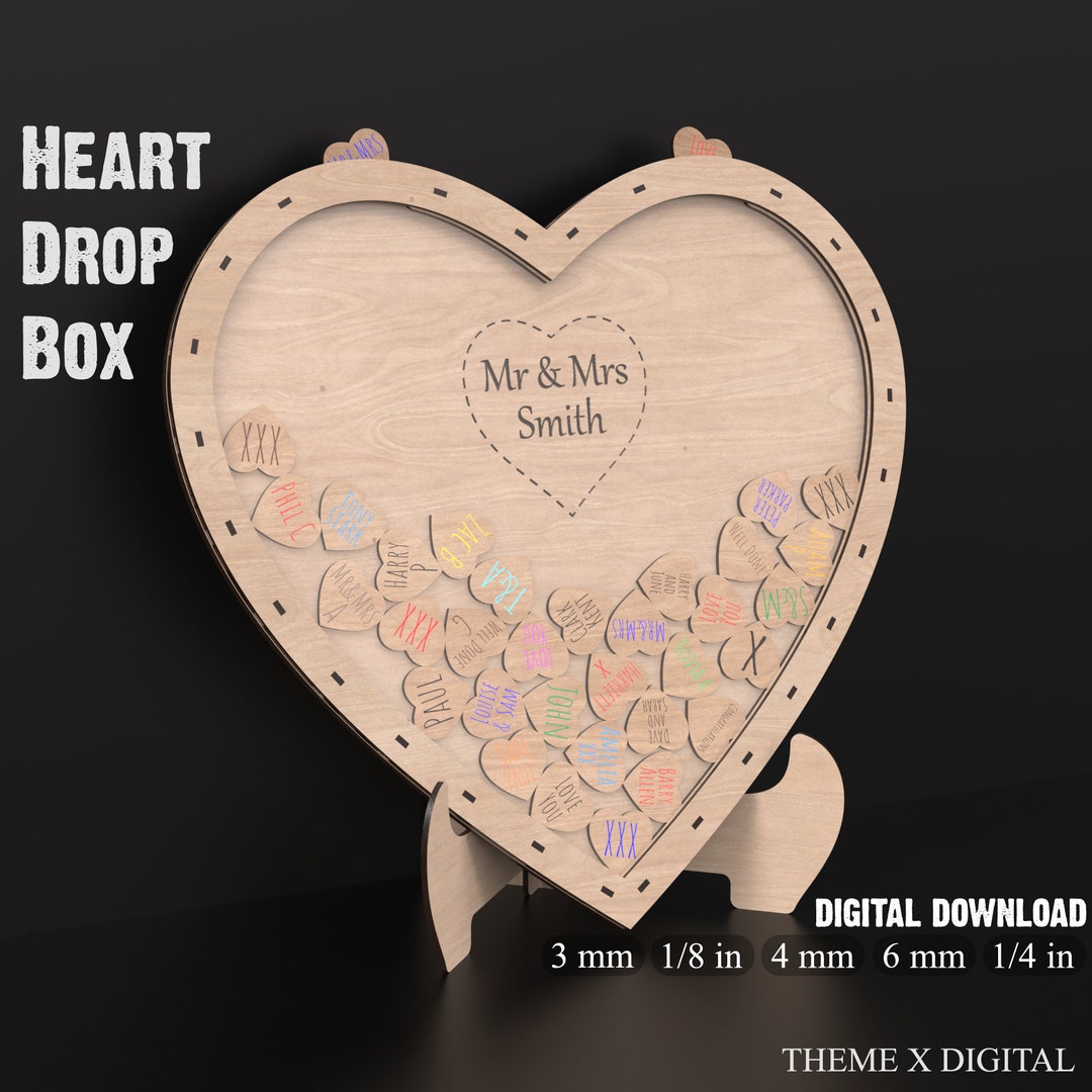 Wedding Guest Book Heart Drop Box SVG Laser Cutting Files - Wedding ...