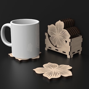4 Flower Coaster Svg Laser Cutting Files With Storage Box - 3D Flower ...