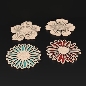 4 Flower Coaster Svg Laser Cutting Files With Storage Box - 3D Flower ...