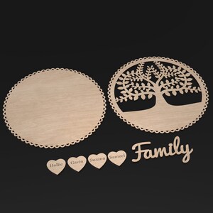 Family Tree Template Svg Laser Cut Files With Personalised Hearts, 2 ...