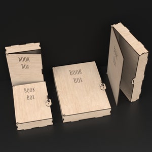 Hinged Book Box Svg Laser Cutting Files - Wooden Book Box Storage Svg ...