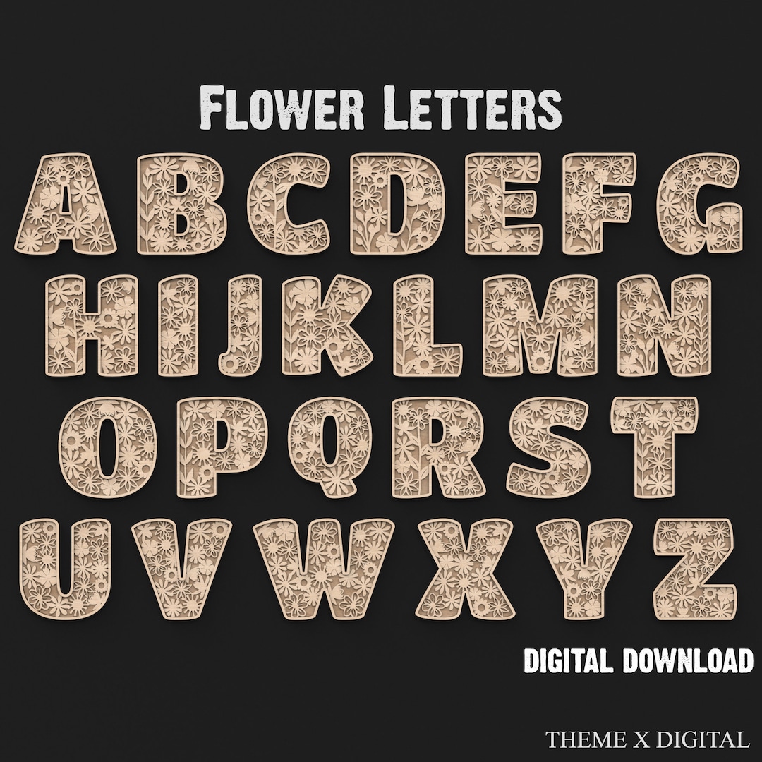 A - Z Floral Alphabet SVG Laser Cutting Files - 3D Letter Wall Art for ...
