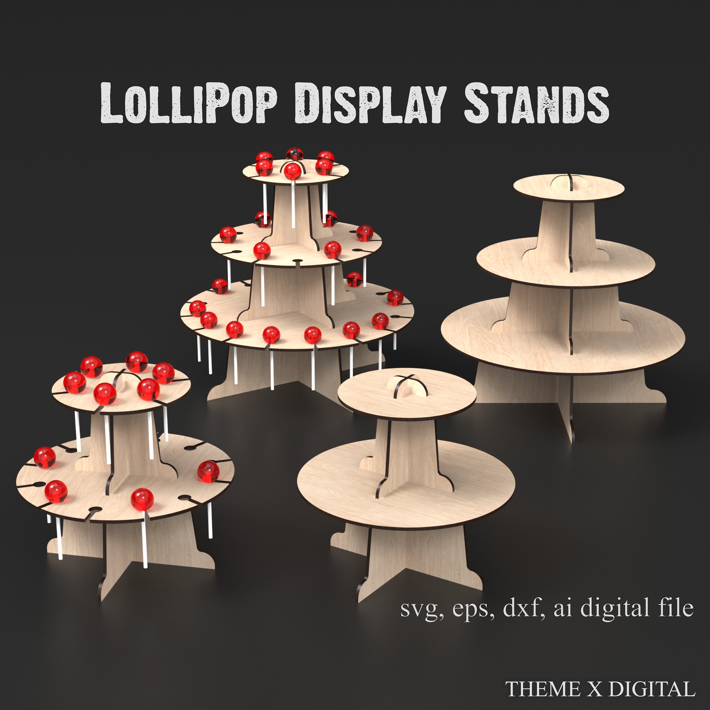 Cupcake & Lollipop Stand SVG Laser Cut Files – Tiered Display (digital ...
