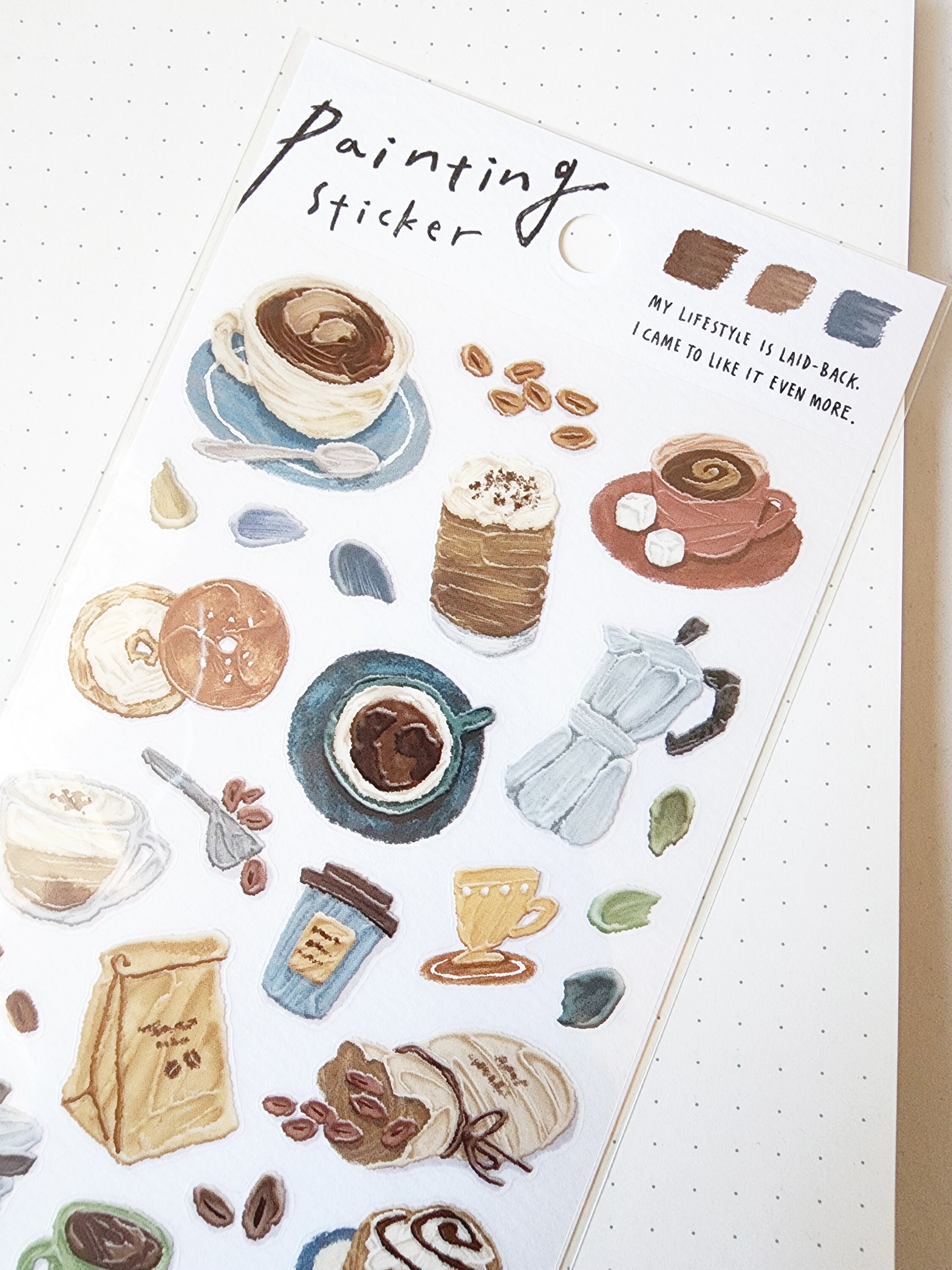 Coffee Tea Cafe Theme Sticker, Coffee Bean and Cake Sticker, Journaling ...