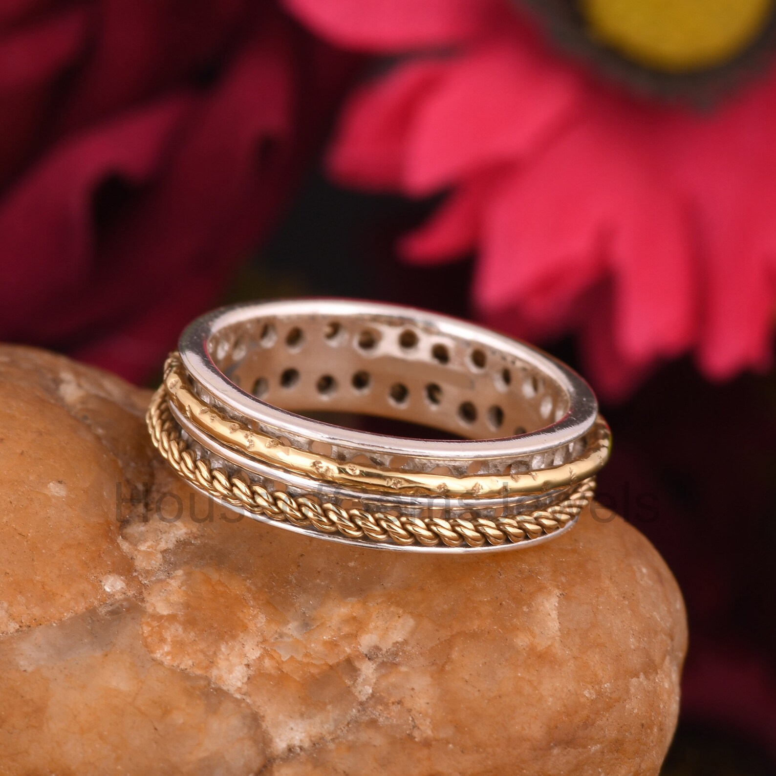 925 Sterling Silver Double Band Designer Spinner Ring, Twisted Wire ...
