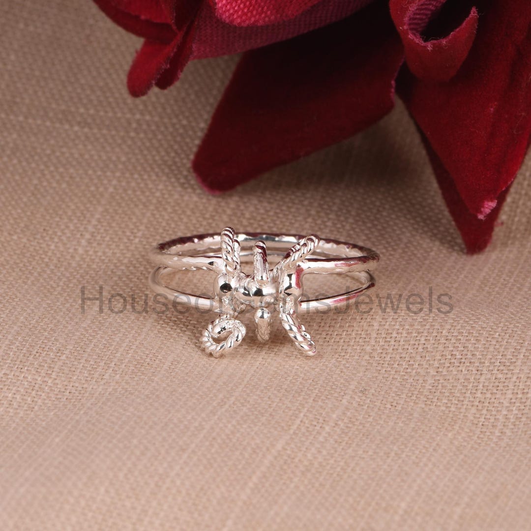 925 Sterling Silver Ring, Texture Band Ring, Knot Ring, Multi Band Ring ...