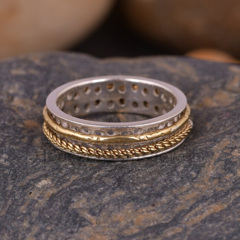 925 Sterling Silver Double Band Designer Spinner Ring, Twisted Wire ...