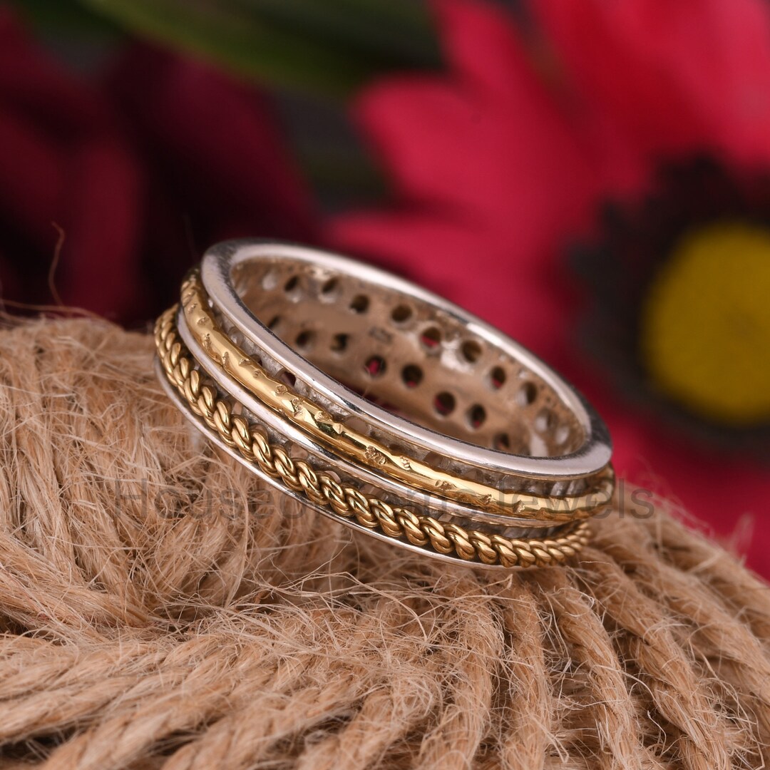925 Sterling Silver Double Band Designer Spinner Ring, Twisted Wire ...
