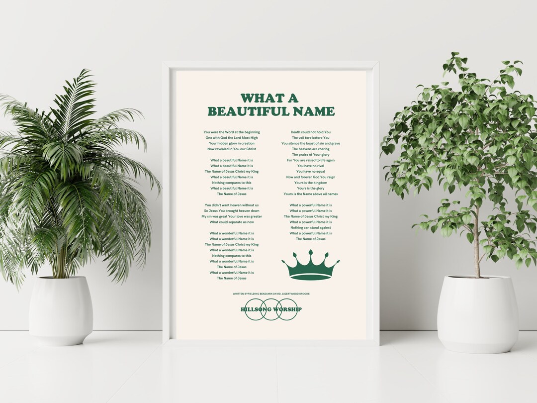 Christian Lyric Poster, What a Beautiful Name, Hillsong Worship ...