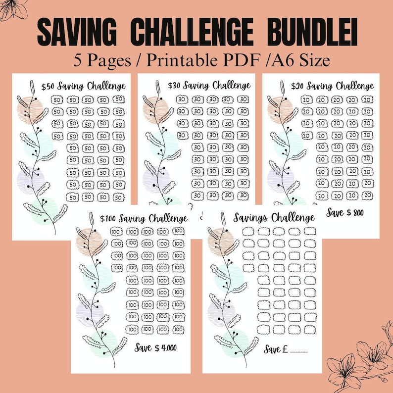 Money Saving Challenge Bundle,a6 Tracker Printables,save in Dollar and ...