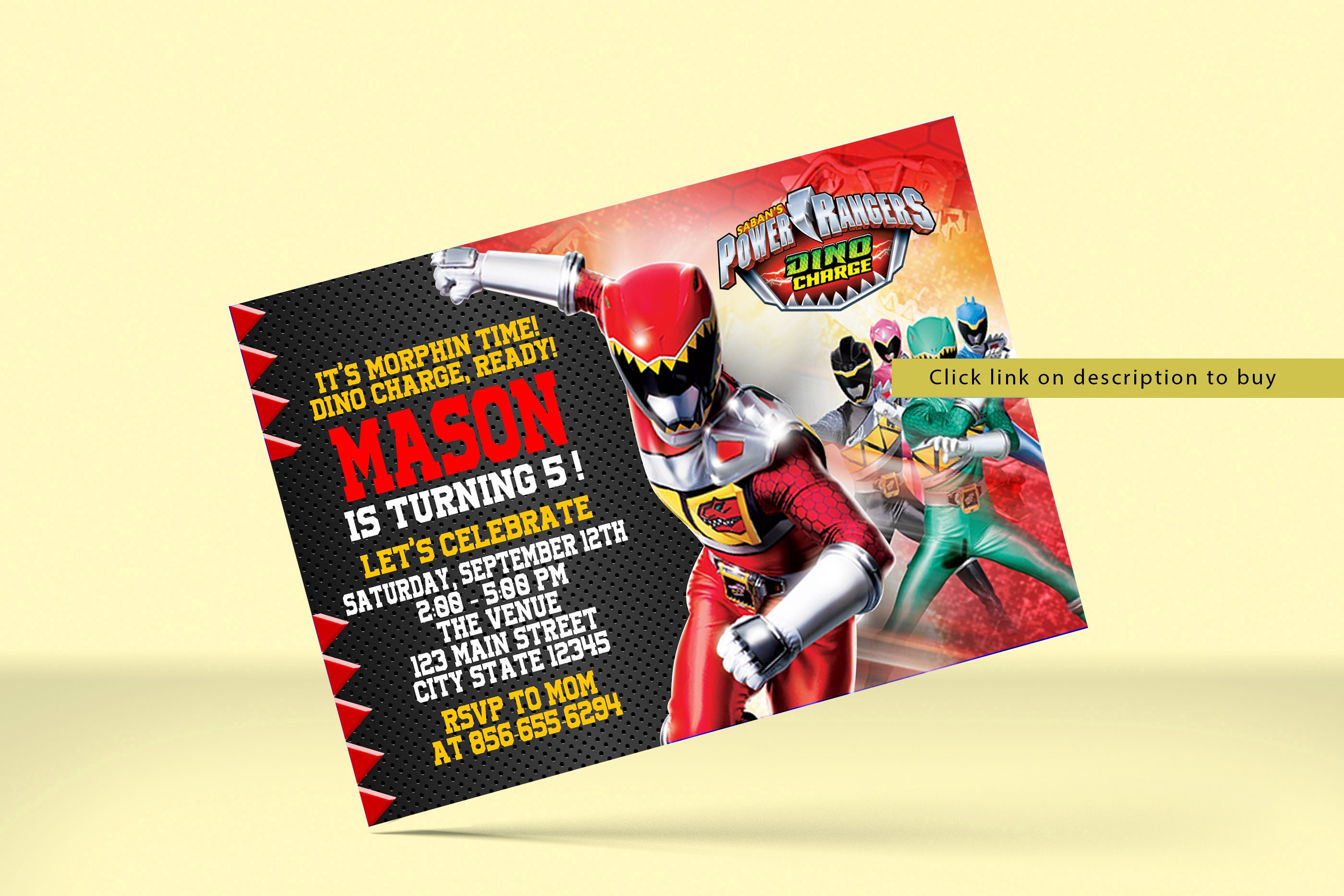 Power Rangers Birthday Invitation Power Rangers Invitation - Etsy