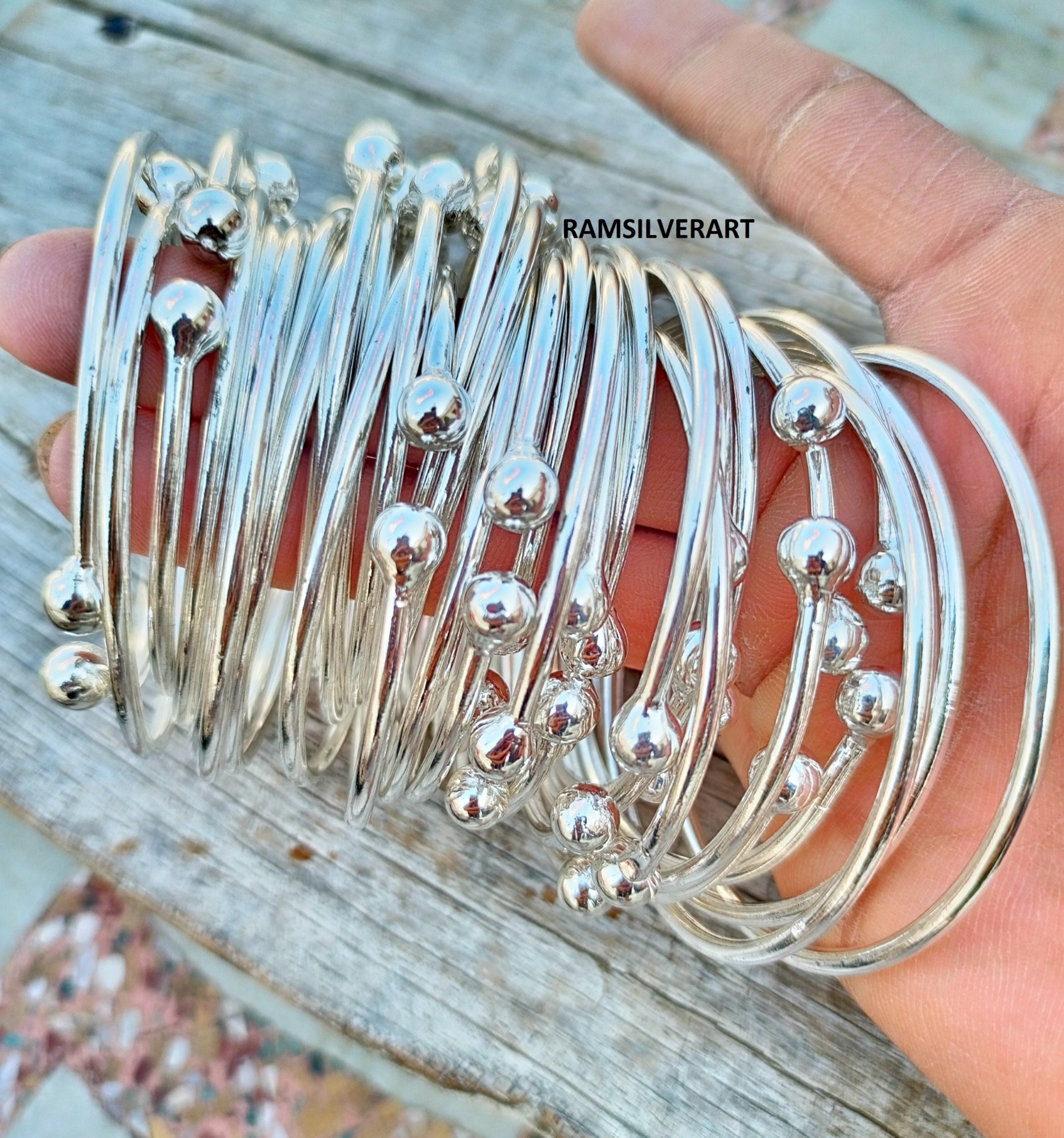 Thick West Indian Bangles, Set of 7 Bangles, Sterling Silver Bangles ...