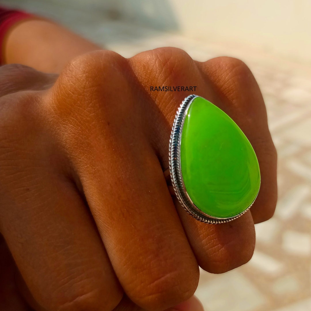 Neon Jade Gemstone Ring, Natural Neon Jade,statement Ring, Neon Jade ...