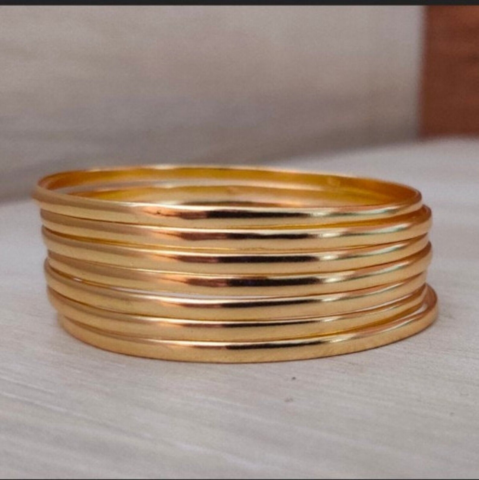 18K Gold Bangle, Set of 7 Bangles, Stacking Bangles, 925 Sterling ...