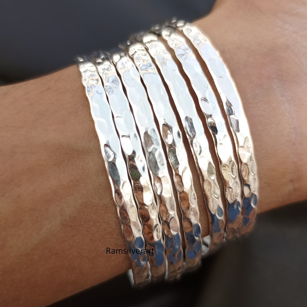 Beautiful Set of 7 Bangles, Stacking Bangles, Gift for Women, Silver ...
