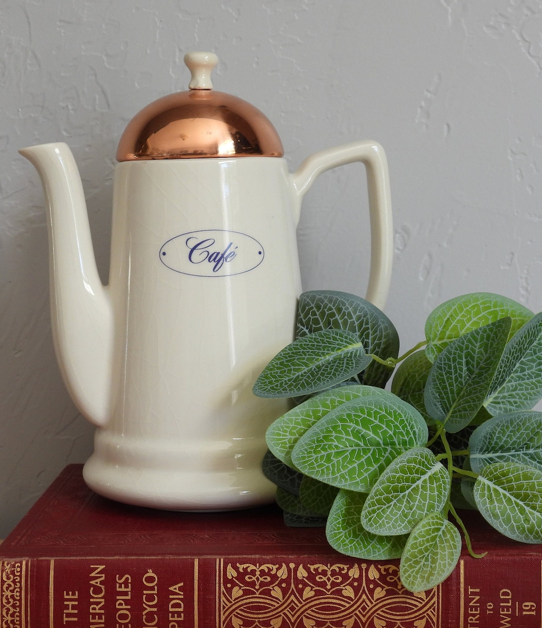 9 Ceramic Cafe Pot With Copper Lid Teleflora Portugal Flower Vase Tea ...