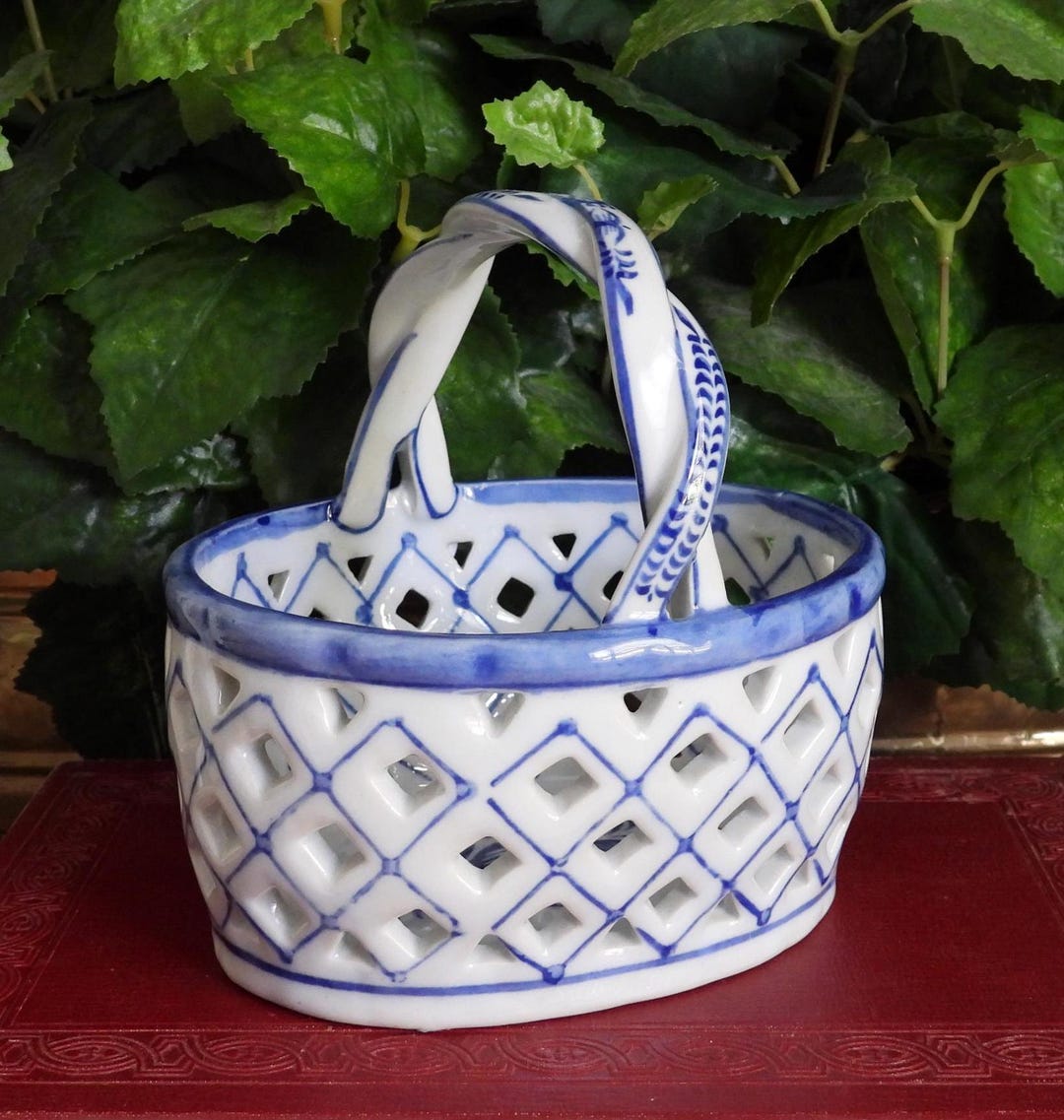 Blue and White Ceramic Basket - Etsy