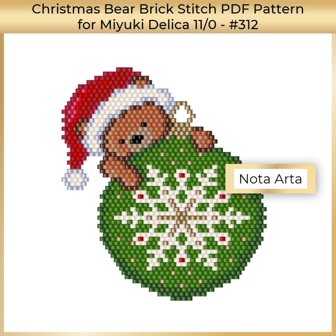 Christmas Bear With Snowflake Round Flat Green Brick Stitch PDF Pattern ...
