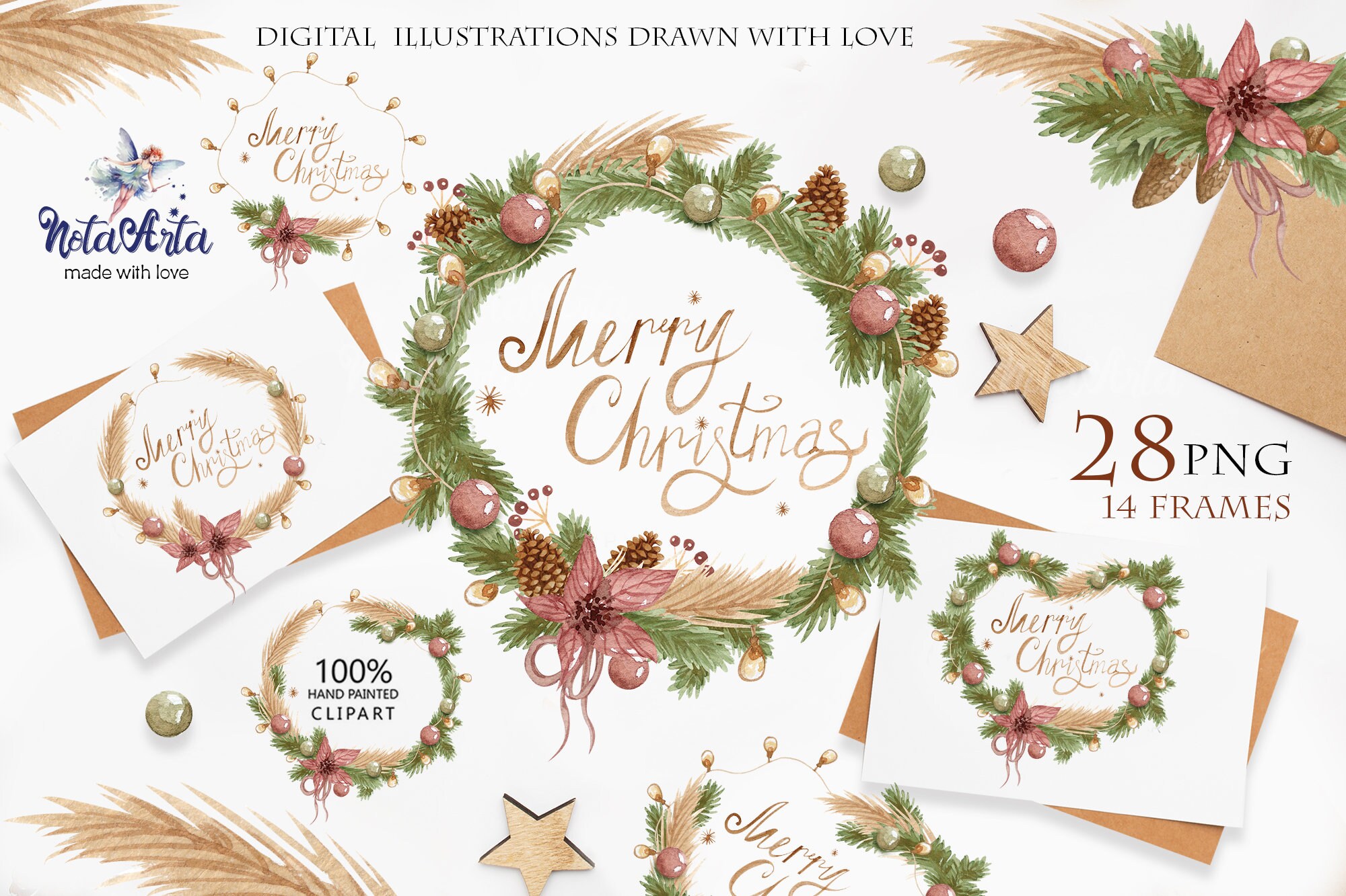 Watercolor Clipart Christmas Frame Boho Style.boho Christmas - Etsy