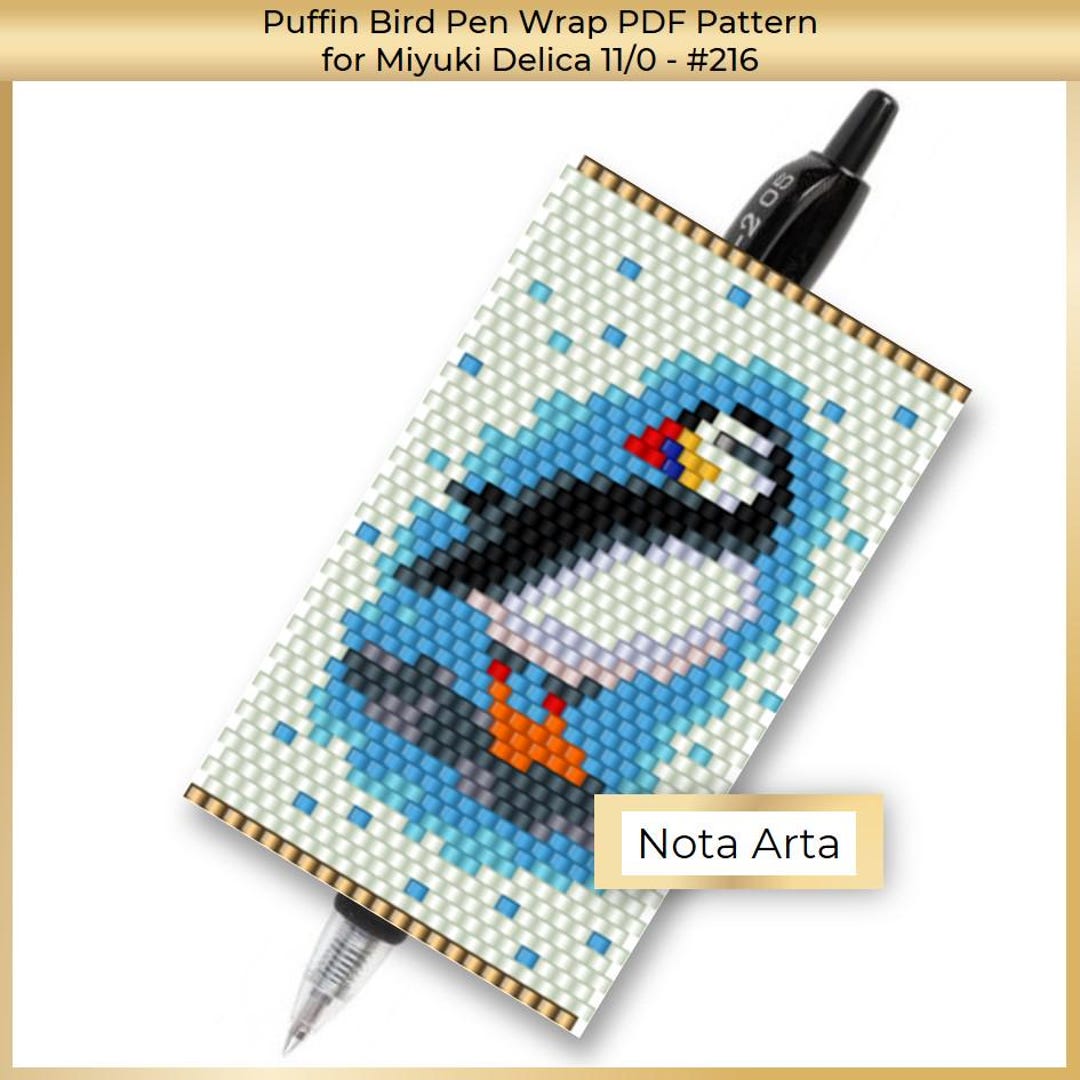 Beaded Puffin Bird Peyote Pen Wrap Pilot G2 PDF Pattern for Miyuki ...