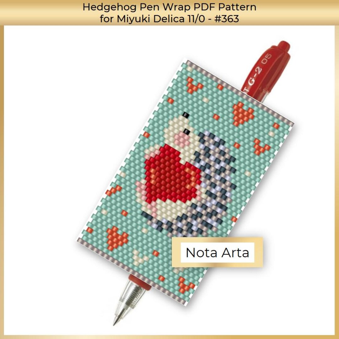 Beaded Hedgehog With Heart Valentine's Day Peyote Pen Wrap Pilot G2 PDF ...