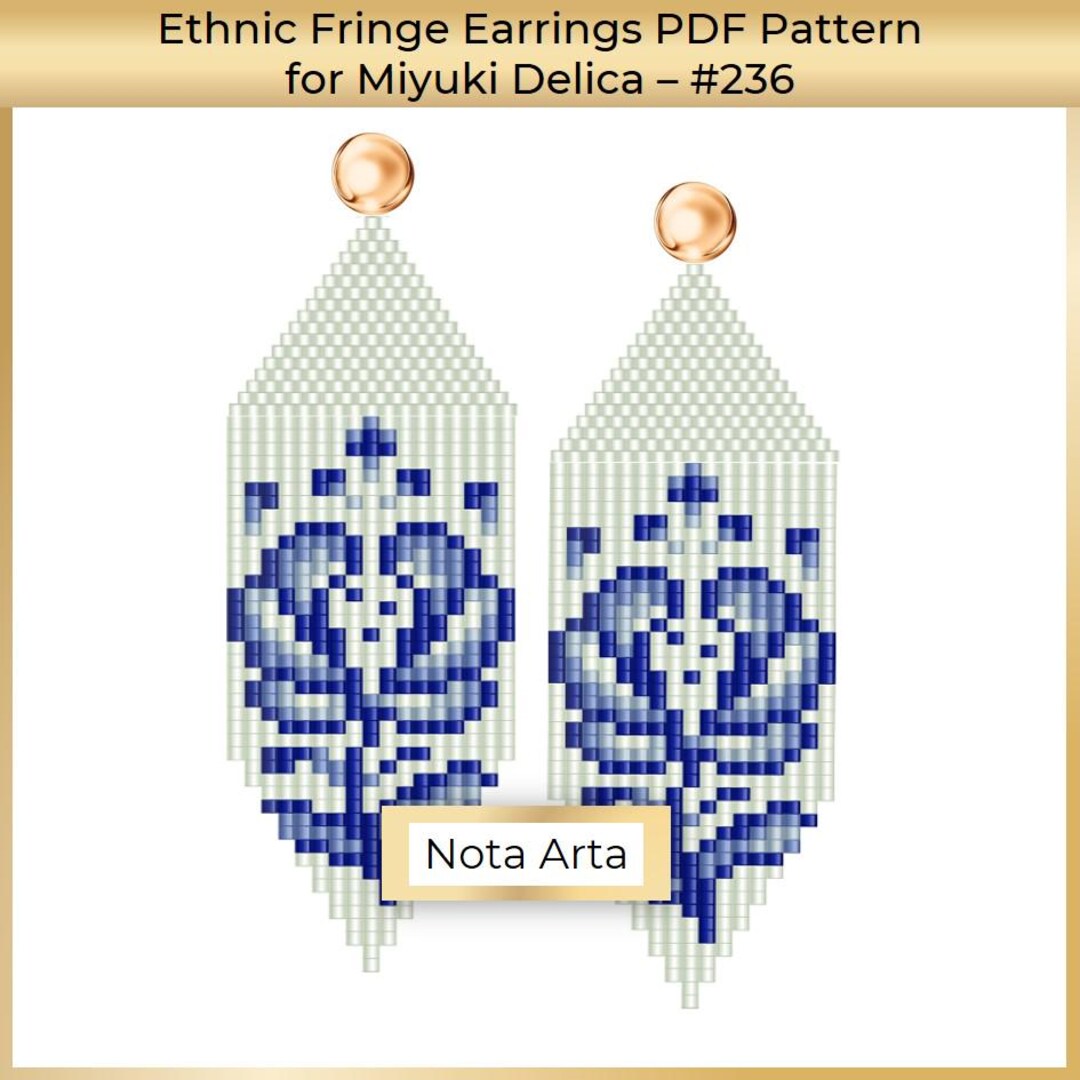 Beaded Ethnic Blue Flower Brick Stitch & Fringe Earrings Floral PDF ...