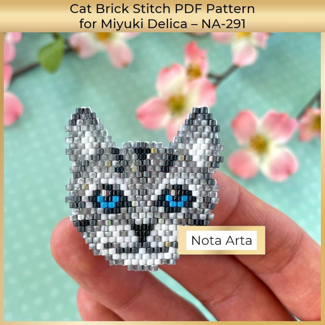 Beaded Grey Cat Brick Stitch PDF Pattern for Miyuki Delica 11/0, NA-291 ...