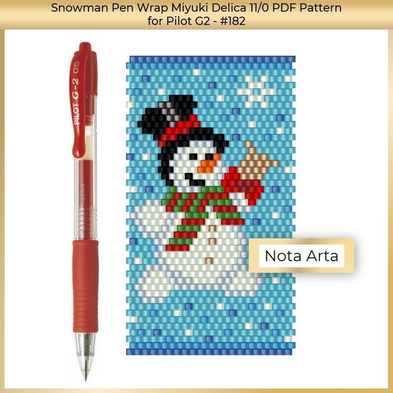 Beaded Christmas Snowman Peyote Even Count Pen Wrap for Pilot G2 PDF ...