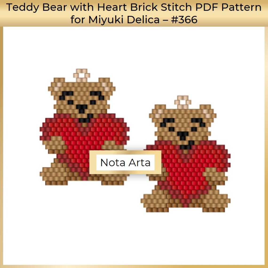 Beaded Teddy Bear With Heart Brick Stitch Valentine's Day PDF Pattern ...