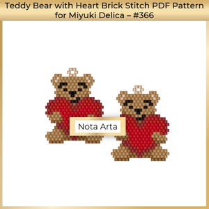 Beaded Teddy Bear With Heart Brick Stitch Valentine's Day PDF Pattern ...