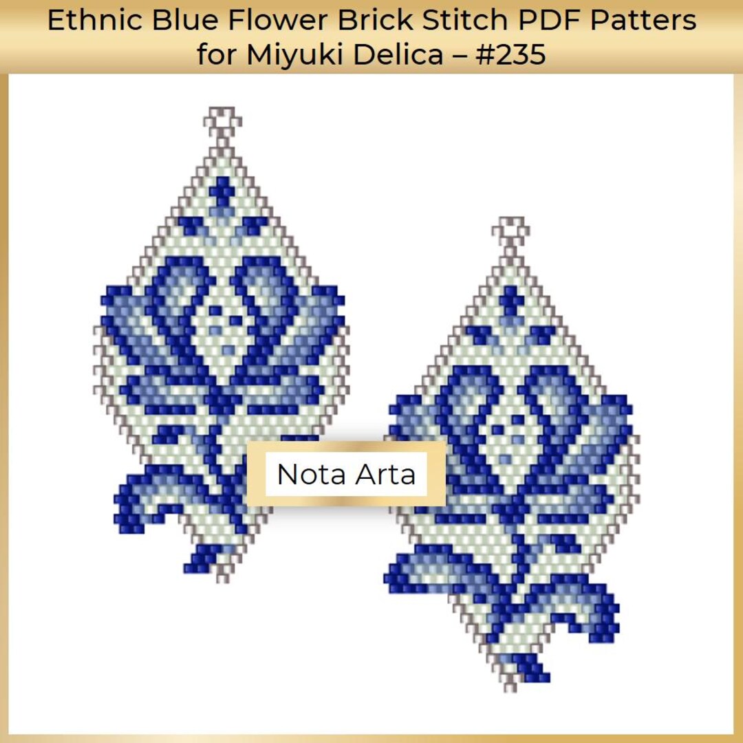 Beaded Ethnic Blue Flower Brick Stitch Earrings Floral PDF Pattern for ...