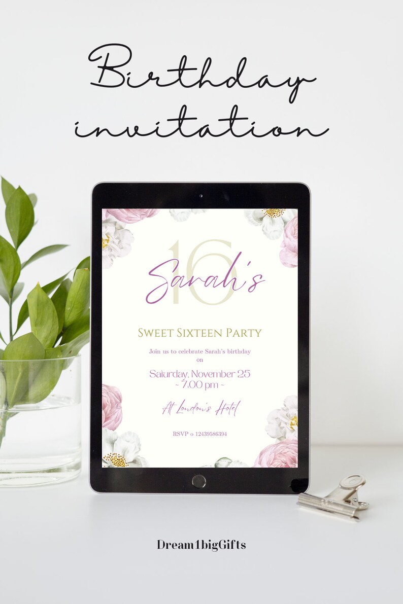 CANVA Invite Template - Pink Lilac Floral Sweet Sixteen Birthday ...