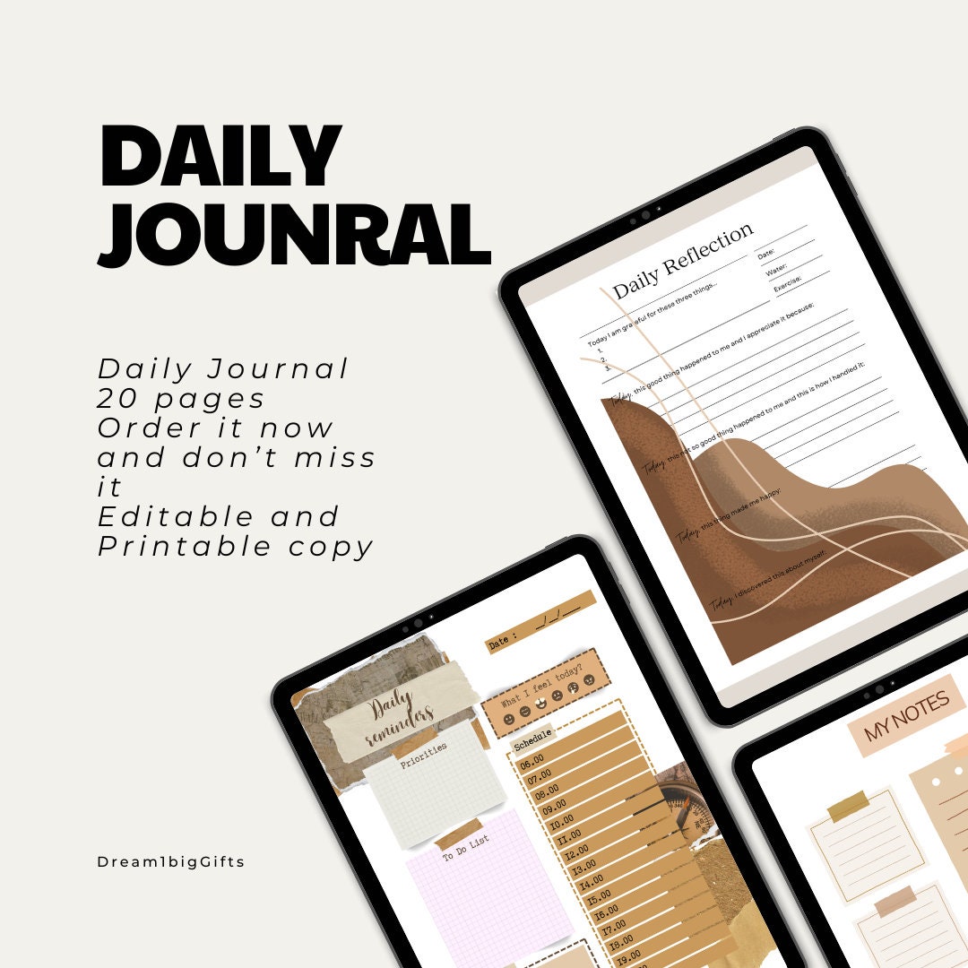 Daily Journal 20 Pages, iPad Journal, Editable and Printable Copy - Etsy