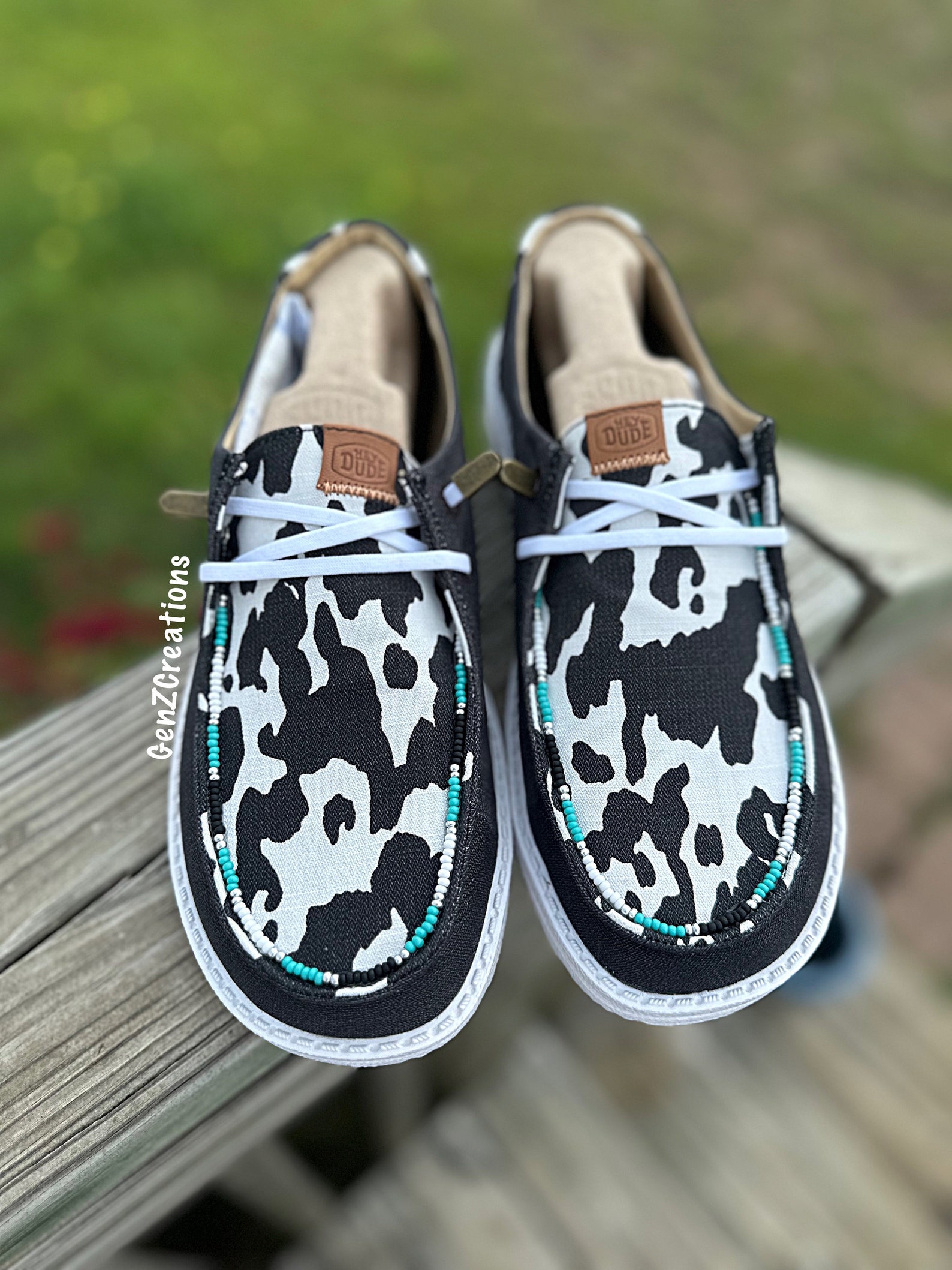 Cow Print Beaded Heydudes - Etsy