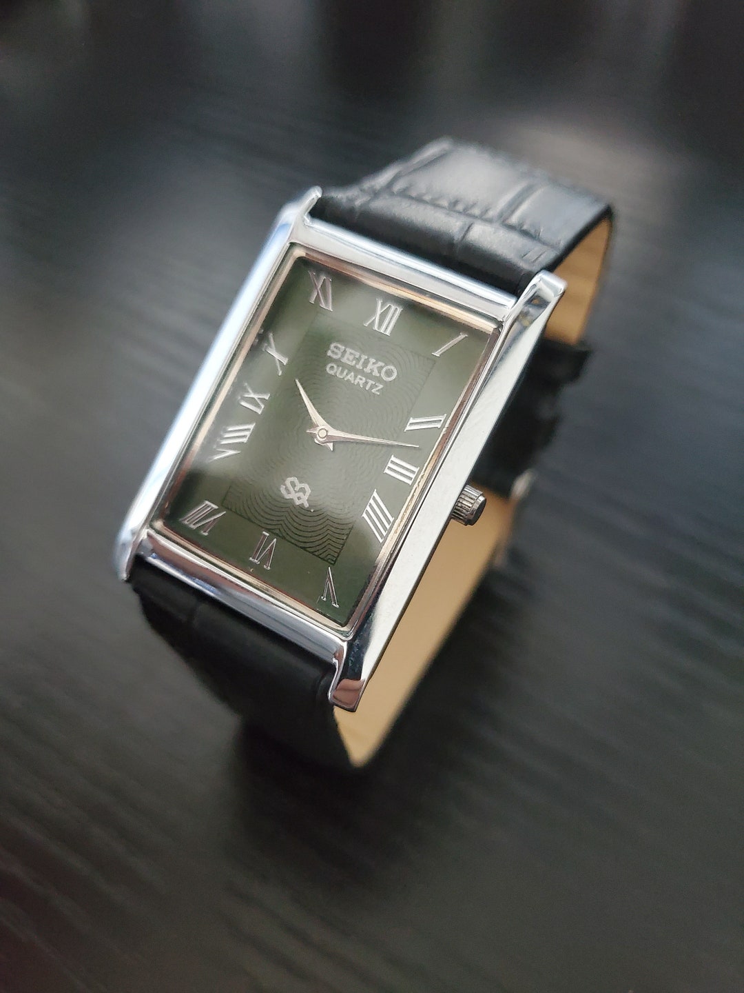 NEW OLD STOCK Rare Vintage Seiko Slim Tank Quartz Men's Leather Wristwatch - Etsy