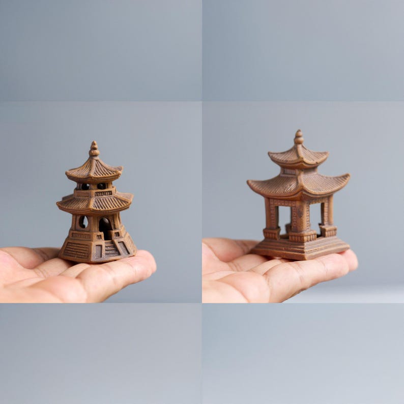 Miniature Ceramic Japanese Pagoda, Bonsai Figurines Zen Garden Decor ...