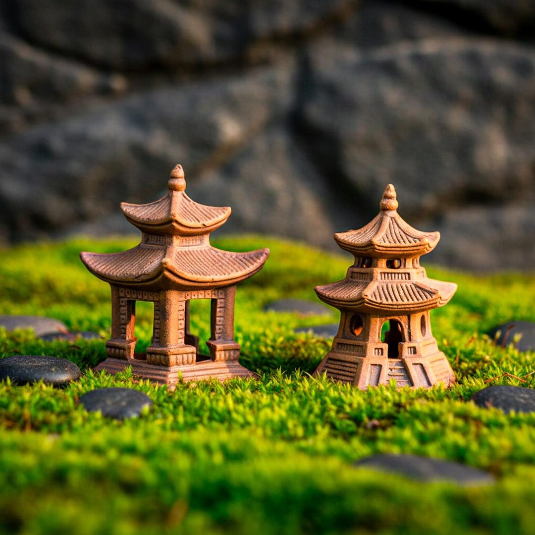 Miniature Ceramic Pagodas, Japanese Zen Garden Decor, Bonsai Figurines ...