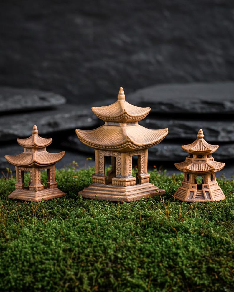 Miniature Ceramic Japanese Pagoda, Bonsai Figurines Zen Garden Decor ...