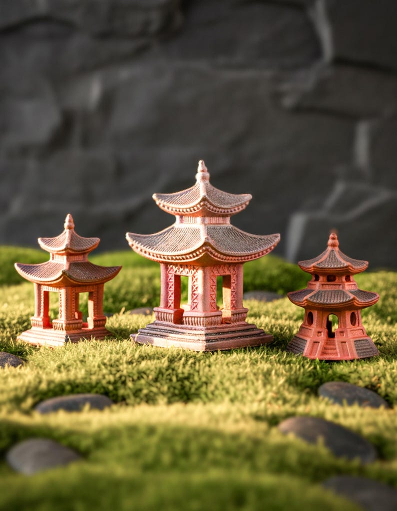 Miniature Pagoda Set, Ceramic Temple Figurines, Bonsai Pagoda Ornament ...