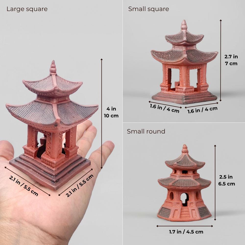 Miniature Japanese Pagoda Set (3 Pcs), Red Ceramic Pagoda for Zen ...