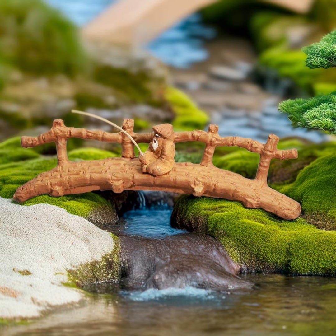Miniature Ceramic Bamboo Bridge With Fisherman - Fairy Garden Decor - Etsy