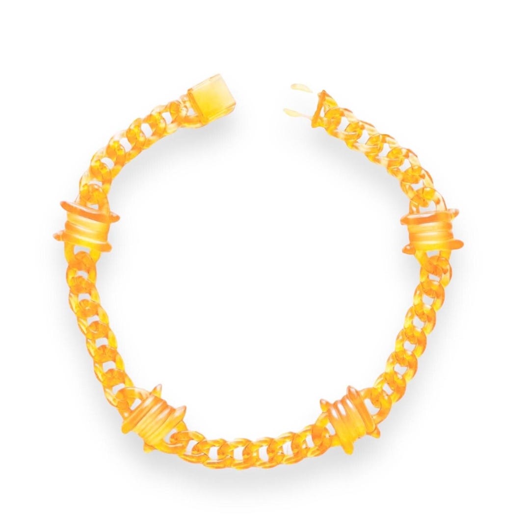 Acrylic Cuban Link Necklace W/ Barb Wire Charms : Orange - Etsy